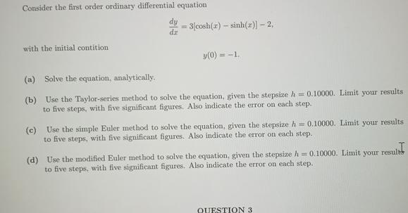 Solved Consider the first order ordinary differential | Chegg.com