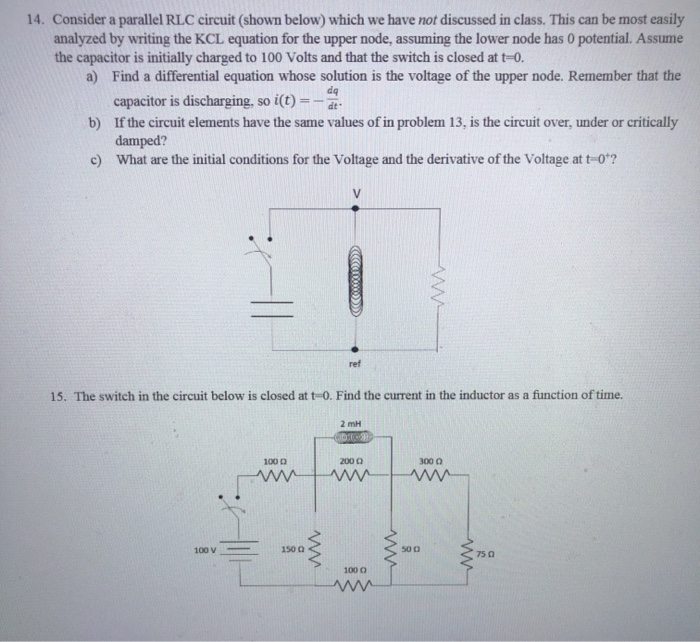 Solved 14. Consider a parallel RLC circuit (shown below) | Chegg.com