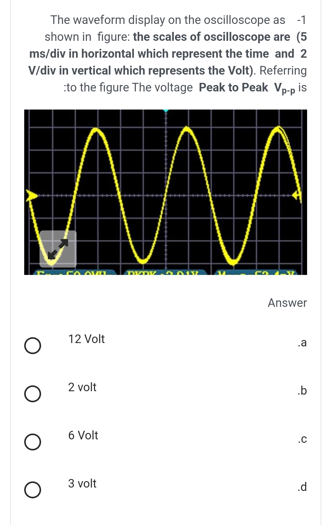 The waveform display on the oscilloscope as -1 ﻿shown | Chegg.com