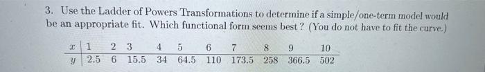 Solved 3. Use the Ladder of Powers Transformations to | Chegg.com