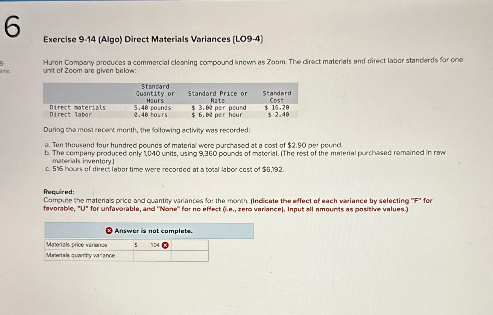 Solved Exercise 9-14 (Algo) ﻿Direct Materials Variances | Chegg.com