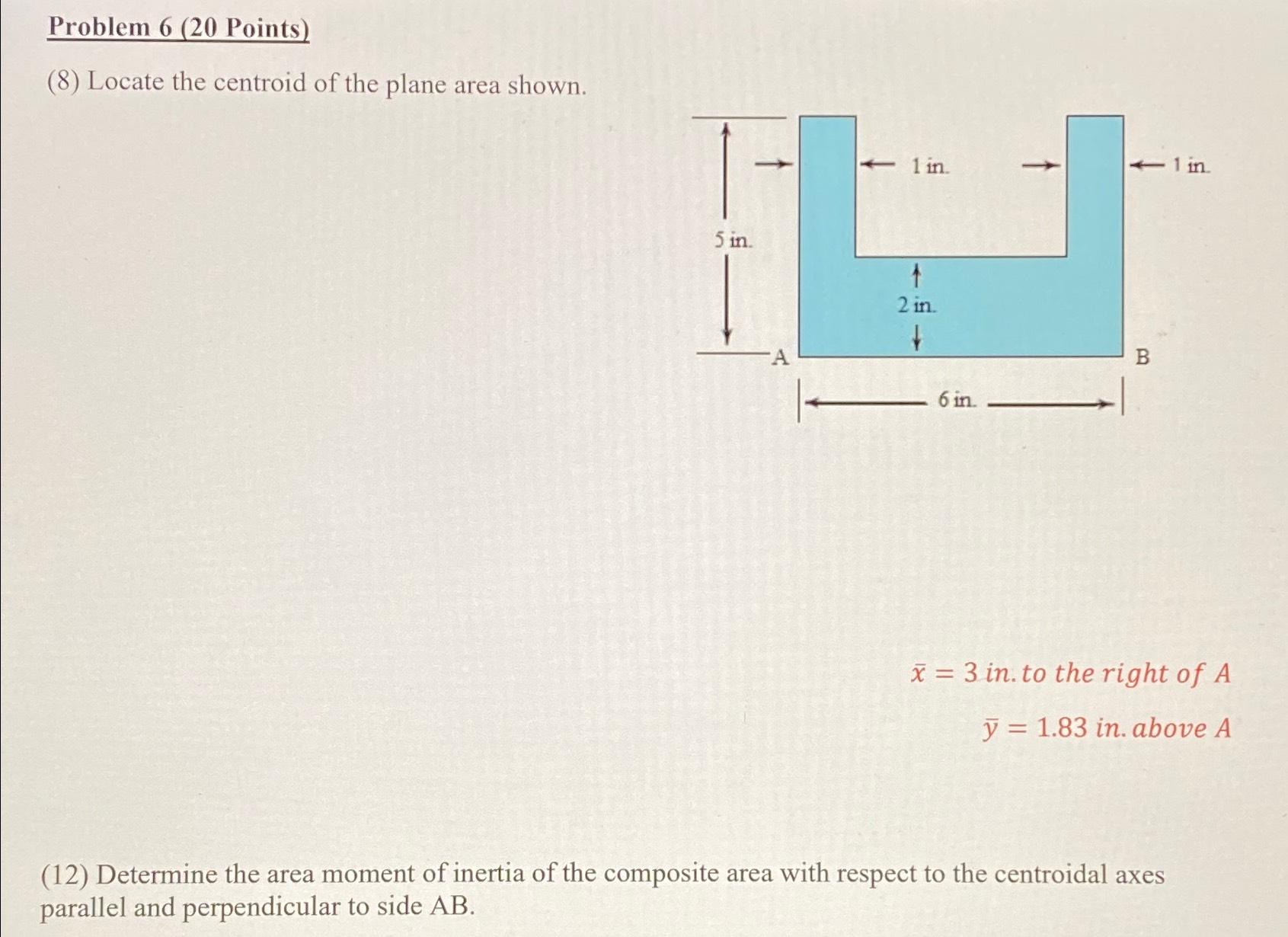 Solved Problem 6 (20 ﻿Points)x‾=3 in. to ﻿the right | Chegg.com