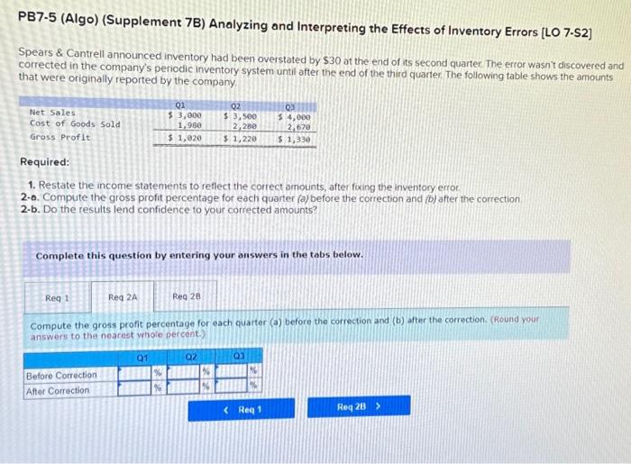 Solved PB7.5 (Algo) (Supplement 7B) Analyzing and | Chegg.com