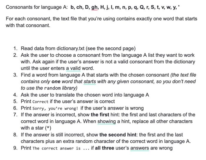 Solved Consonants for language A: b, ch, D, gh, H, j, I, m, | Chegg.com