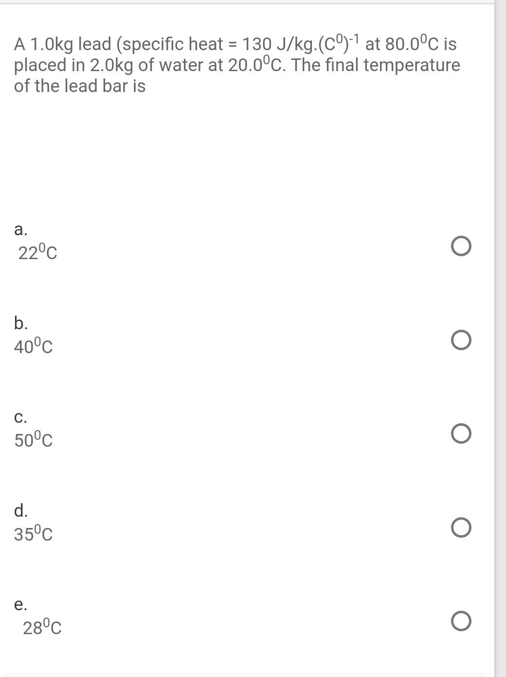 Solved A 1.0kg lead (specific heat = 130 J/kg.(cº-7 at | Chegg.com