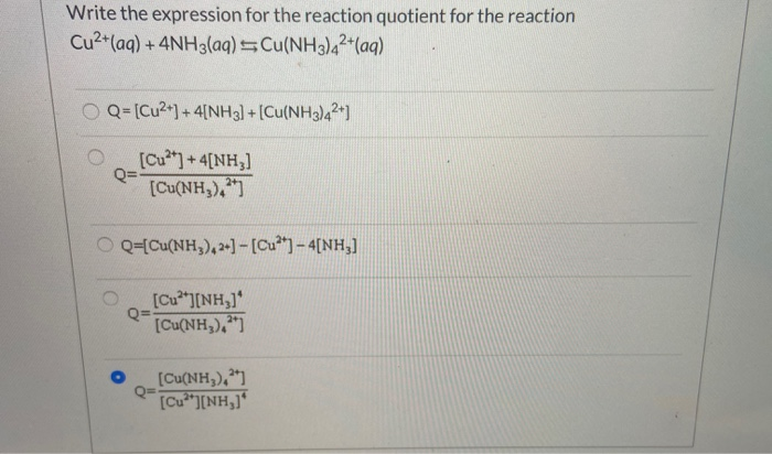 Solved Write the expression for the reaction quotient for | Chegg.com