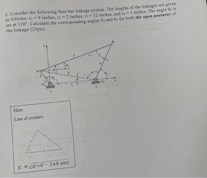 Solved 2. Consider the following four-bar linkage system. | Chegg.com
