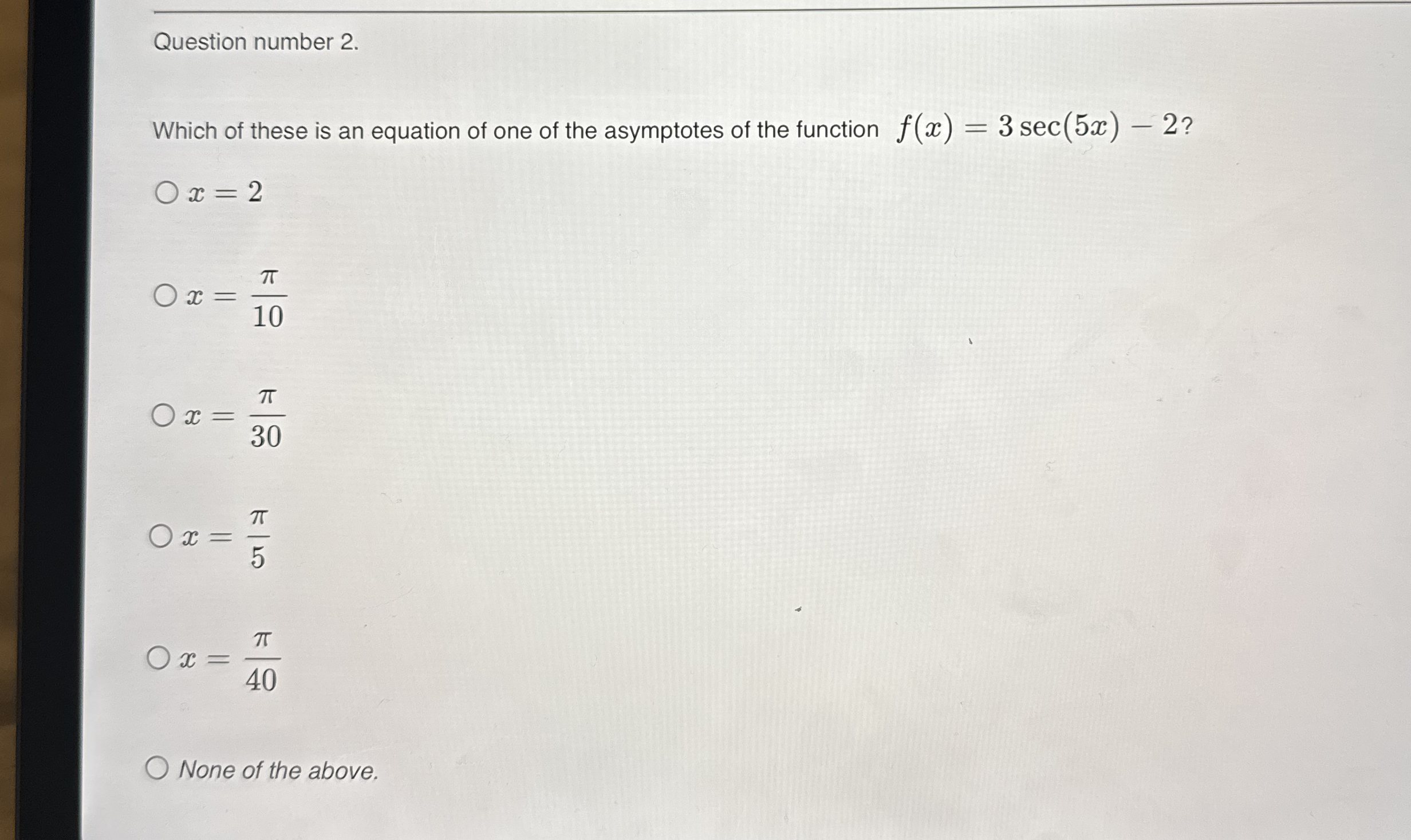 Solved Question number 2.Which of these is an equation of | Chegg.com
