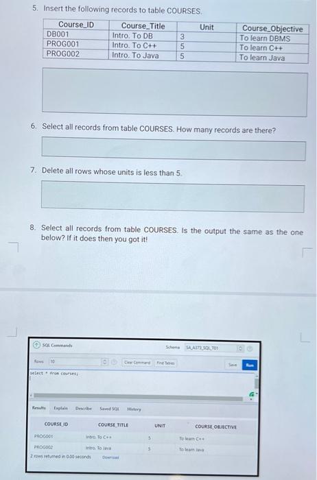 Solved 1. Using SQL statement, create table COURSES with the | Chegg.com