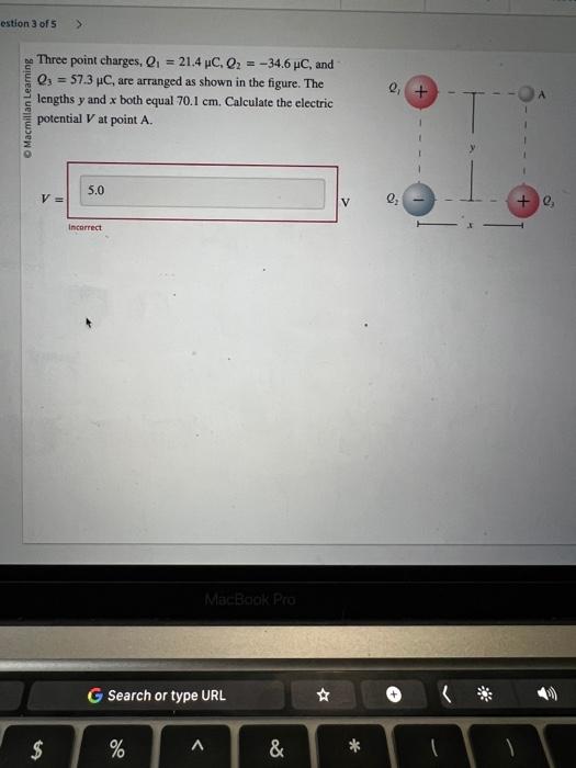 Solved Three point charges, Q1=21.4μC,Q2=−34.6μC, and | Chegg.com