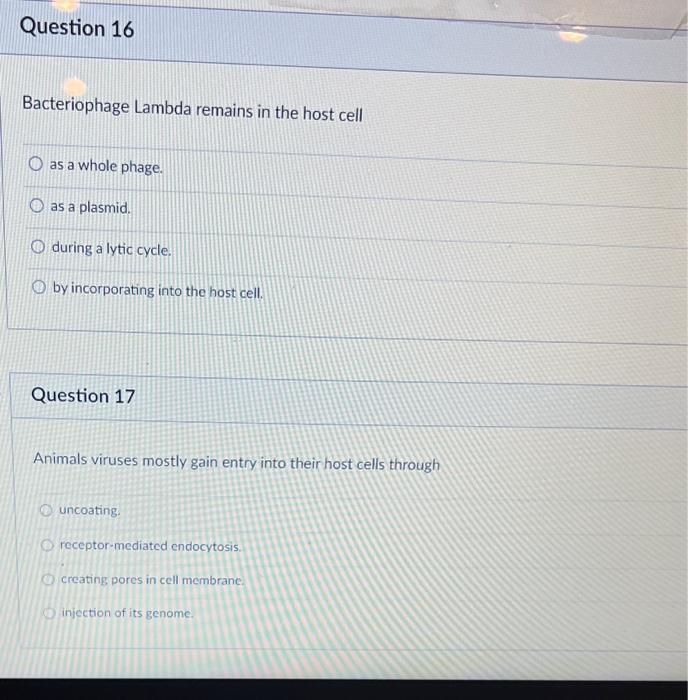 Solved Bacteriophage Lambda remains in the host cell as a | Chegg.com