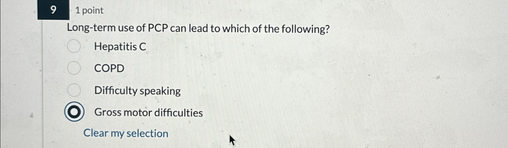 Solved 91 ﻿pointLong-term use of PCP can lead to which of | Chegg.com