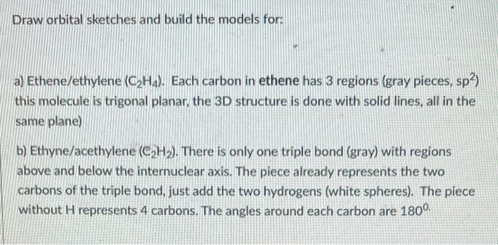 Solved Draw orbital sketches for: a) Ethene/ethylene (C2H4). | Chegg.com