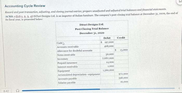 Solved Accounting Cycle Review Record and post transaction, | Chegg.com