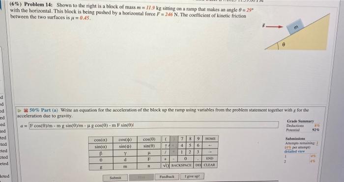 Solved (6%) Problem 14: Shown to the right is a block of | Chegg.com