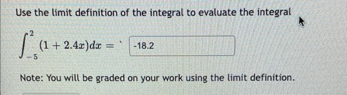 Solved Use the limit definition of the integral to evaluate | Chegg.com