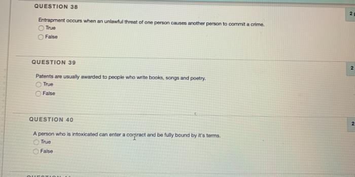 Solved QUESTION 38 2 Entrapment occurs when an unlawful | Chegg.com