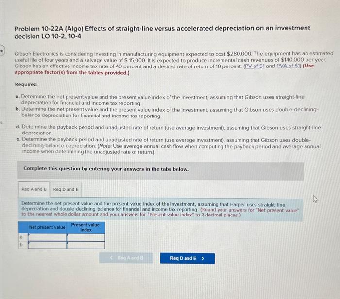 Solved Problem 10.22A (Algo) Effects of straight-line versus | Chegg.com
