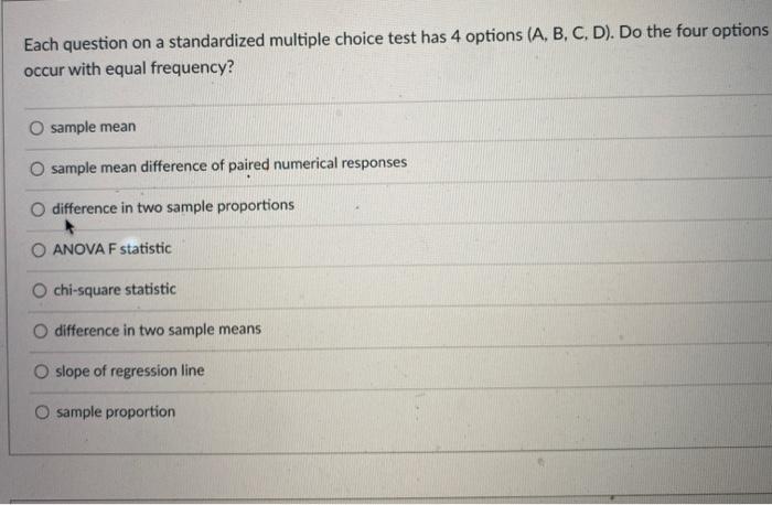 Solved Each question on a standardized multiple choice test | Chegg.com