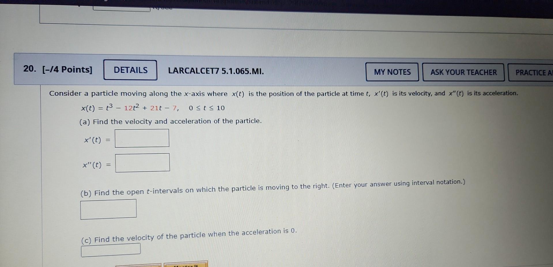 Solved Consider a particle moving along the x-axis where | Chegg.com
