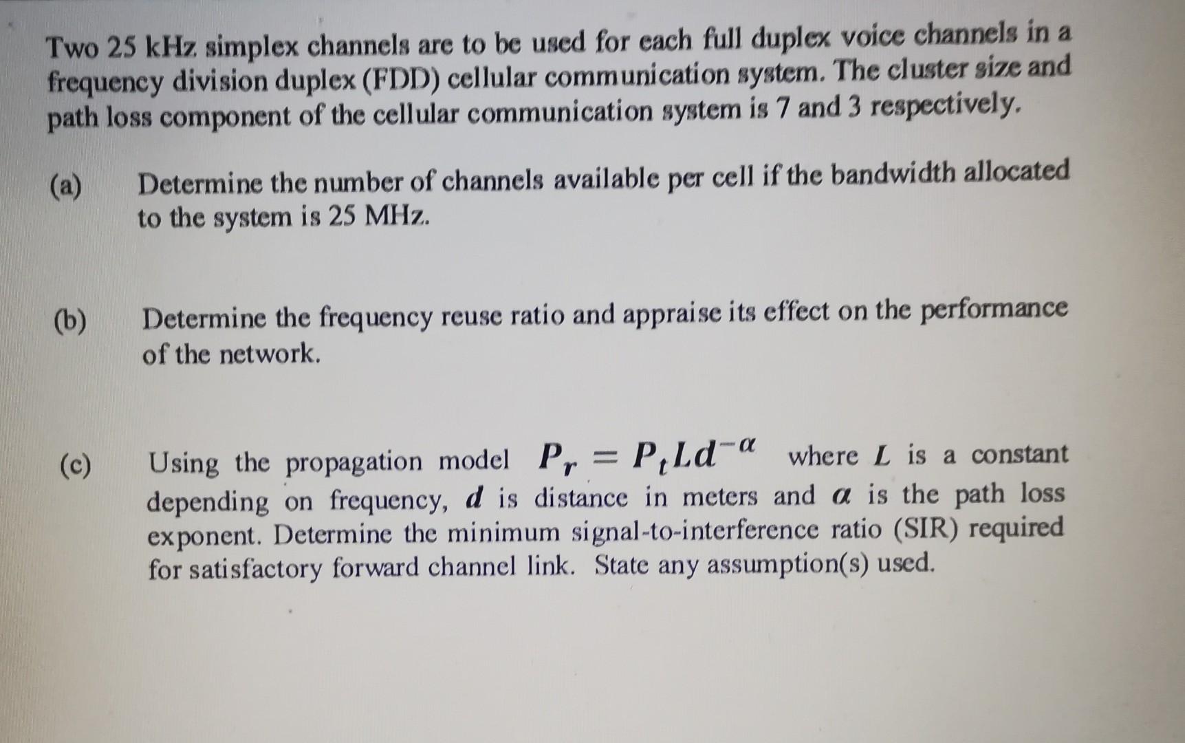 Solved Two 25 kHz simplex channels are to be used for each | Chegg.com