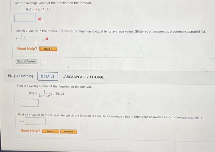 Solved Find The Average Value Of The Function On The