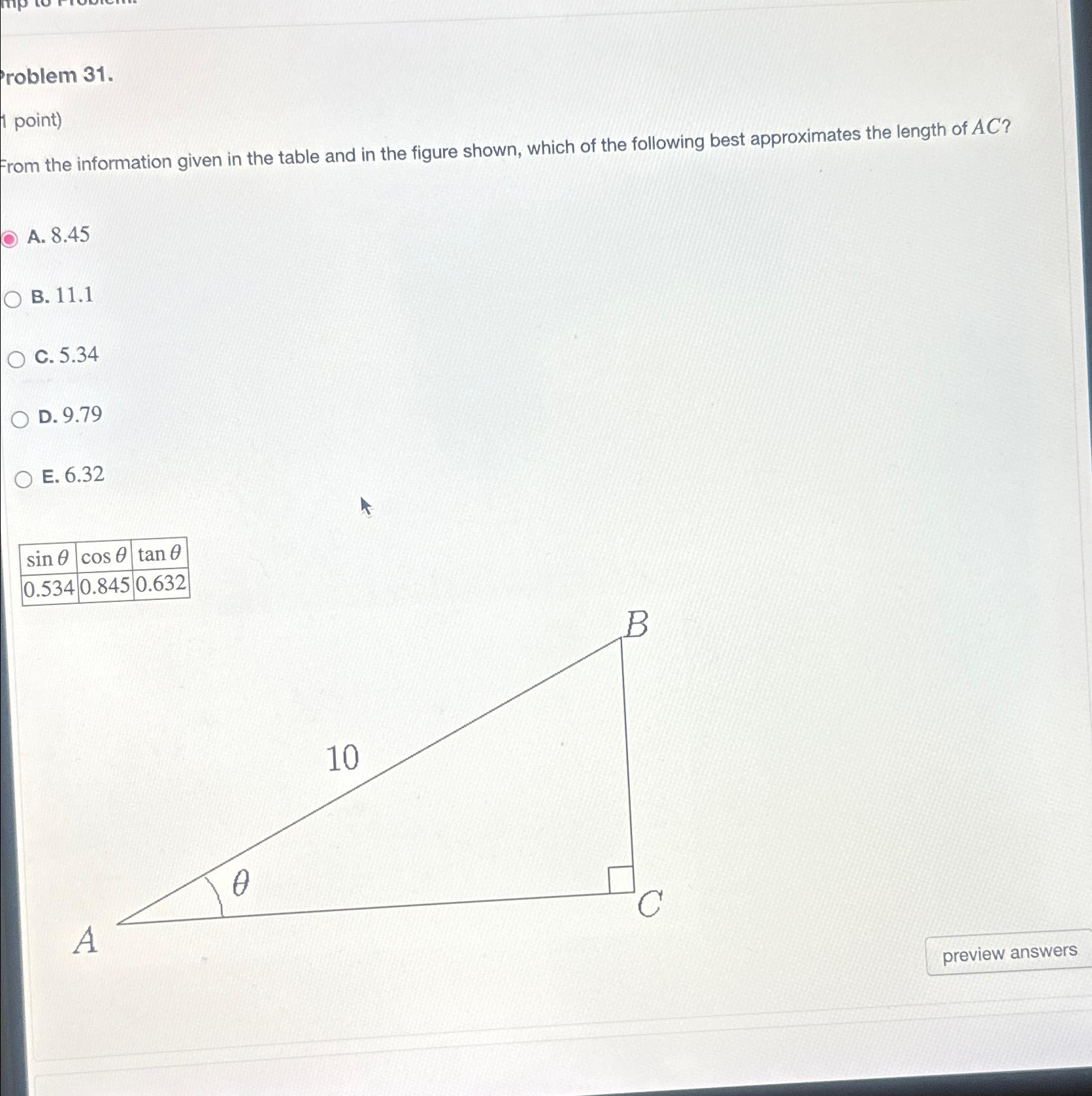 Solved problem 31.\\n4 point)\\nFrom the information given | Chegg.com