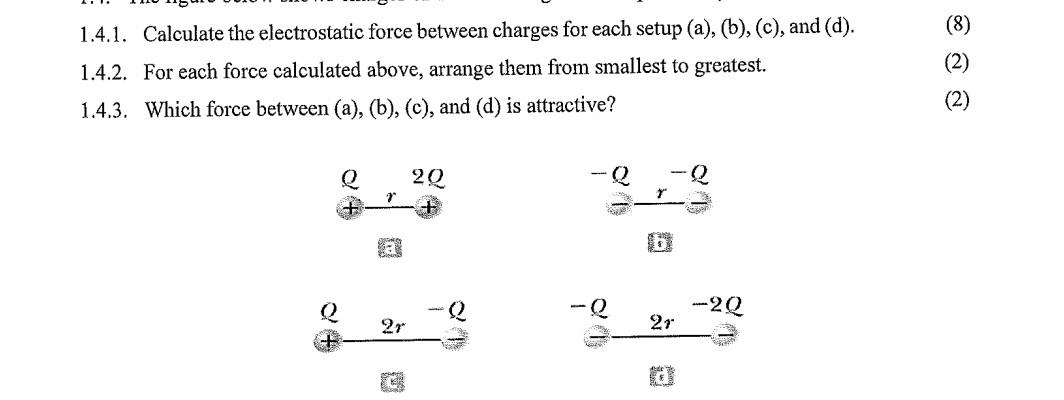 Solved 1 4 1 Calculate The Electrostatic Force Between