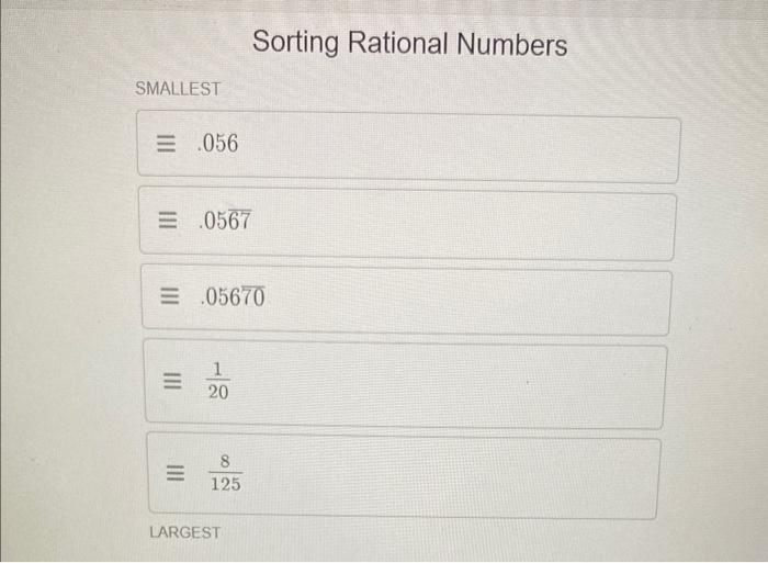 Solved Sorting Rational Numbers SMALLEST LARGEST | Chegg.com