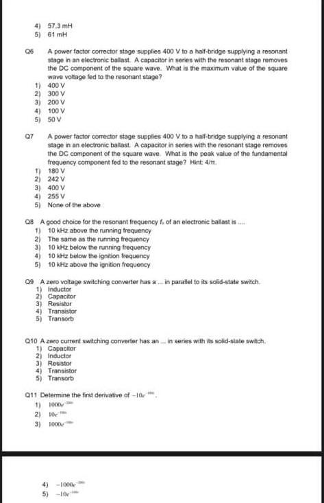 Solved 4) 57.3mH 5) 61mH Q6. A power factor corrector stage | Chegg.com