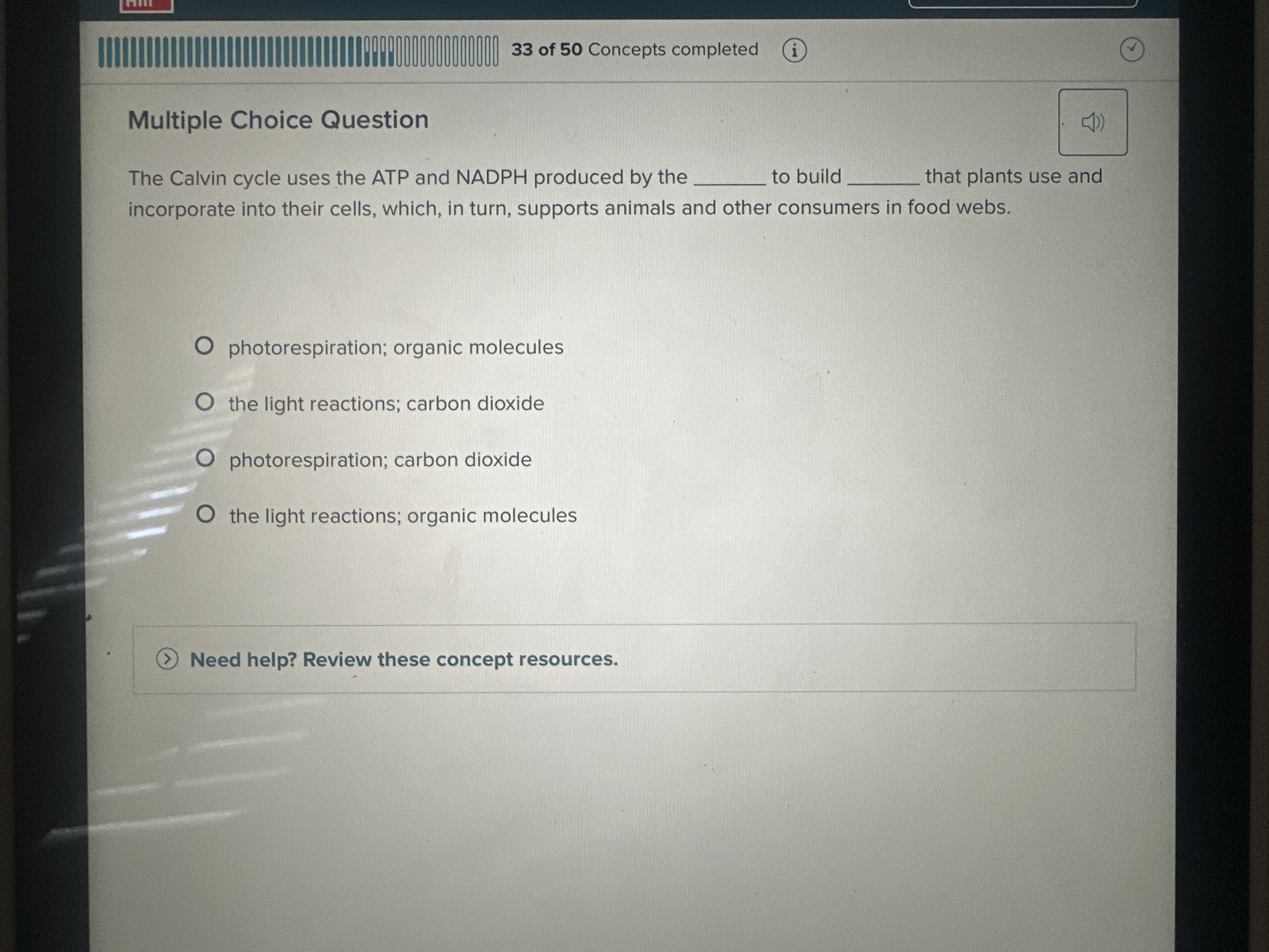 Solved Multiple Choice QuestionThe Calvin cycle uses the ATP | Chegg.com