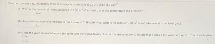 Solved On a not summer day, the density of ait at | Chegg.com