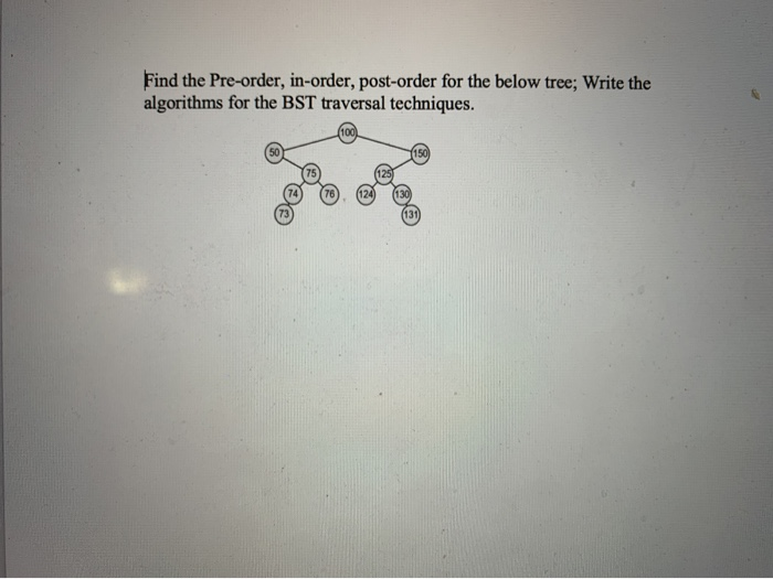 Solved Find the Pre-order, in-order, post-order for the | Chegg.com