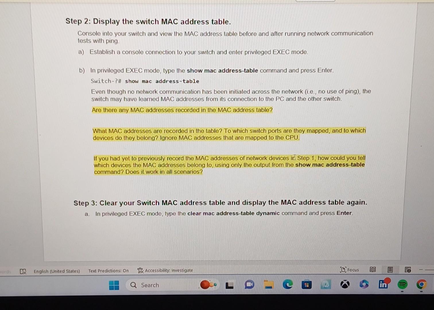 Solved tep 2: Display the switch MAC address table. | Chegg.com