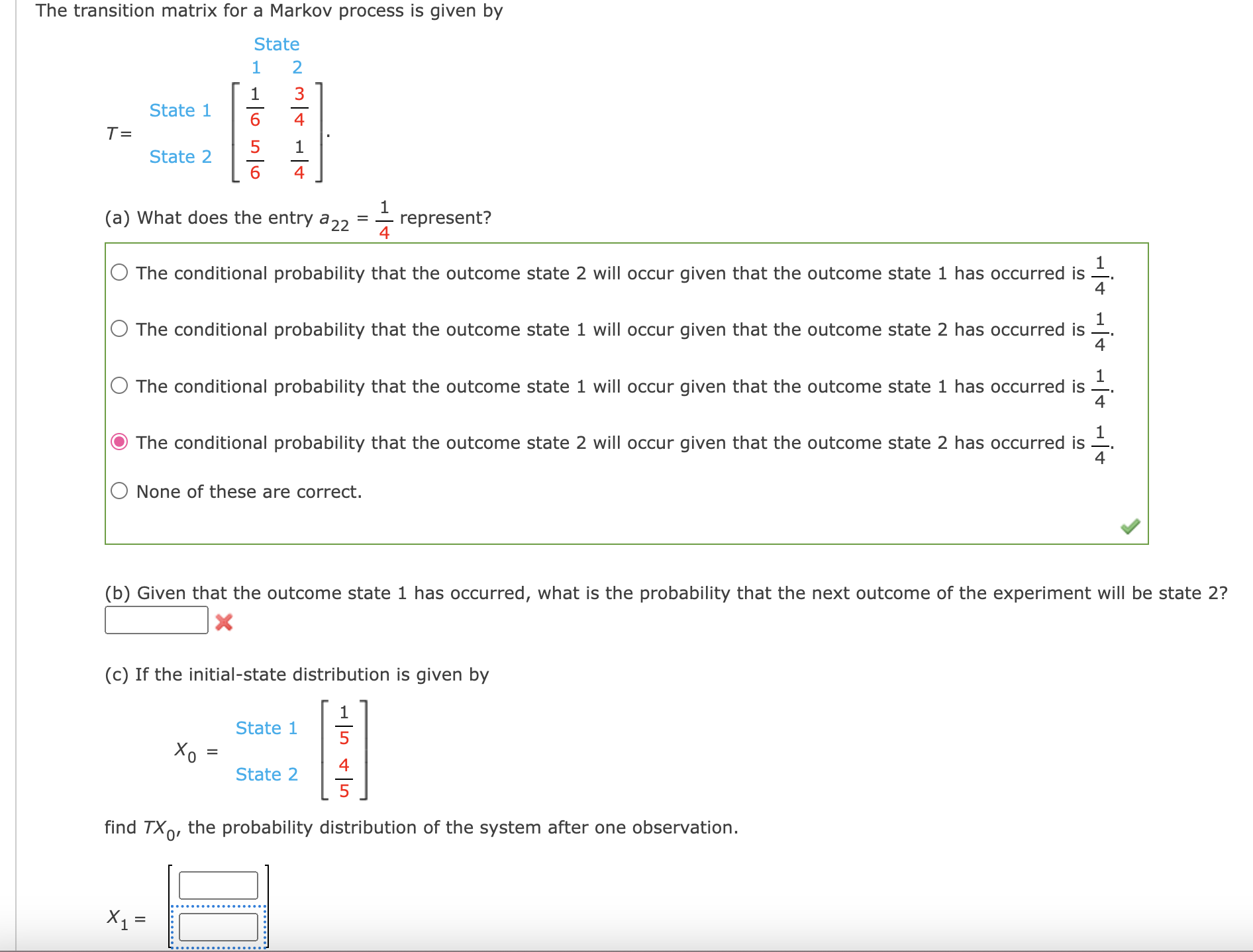 Solved The transition matrix for a Markov process is given | Chegg.com