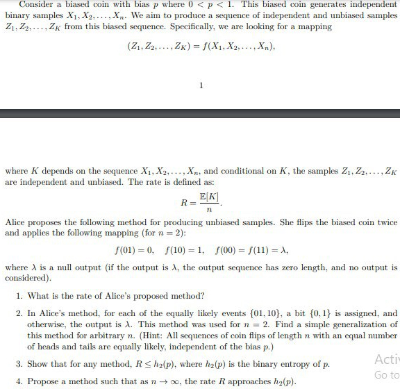 Solved Consider a biased coin with bias p ﻿where )=(2 | Chegg.com