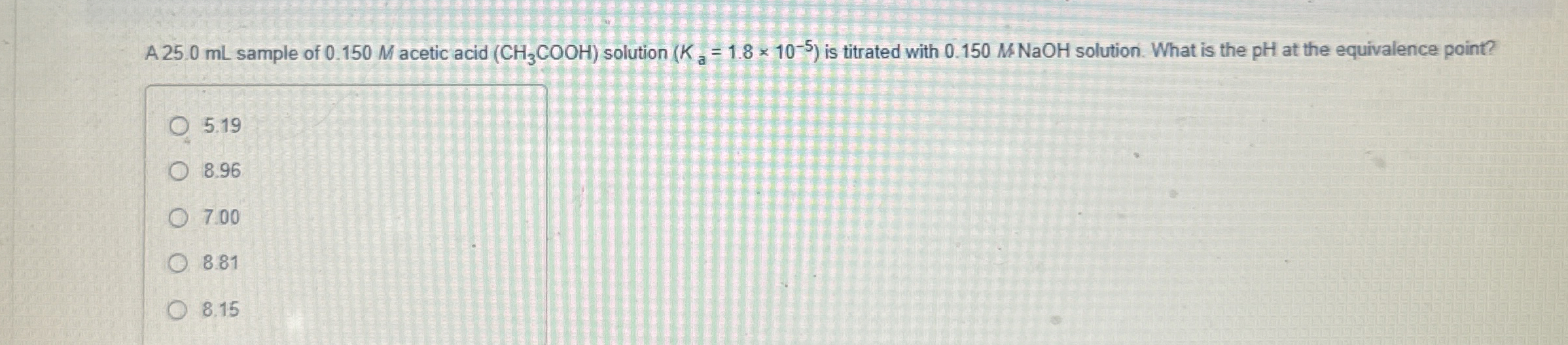 Solved A 25.0 ﻿mL sample of 0.150 ﻿M acetic acid (CH3COO H) | Chegg.com