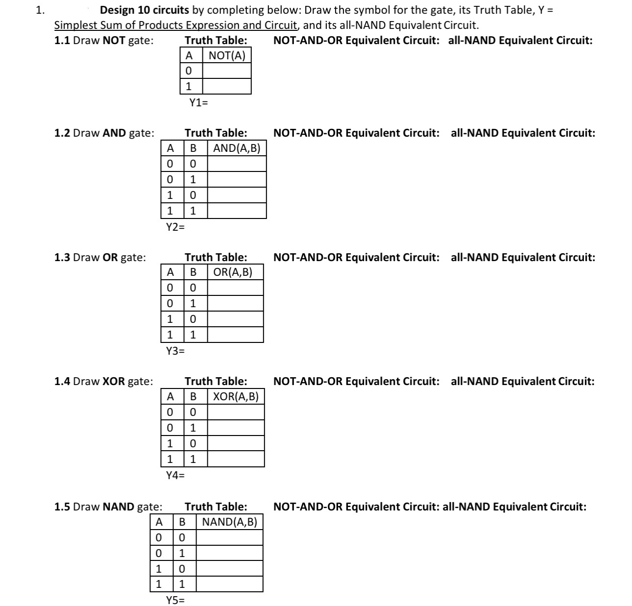 Solved Design 10 ﻿circuits by completing below: Draw the | Chegg.com