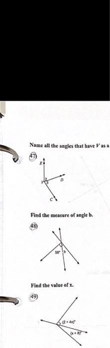 Solved Name all the angles that have \\( V \\) as a Find the | Chegg.com