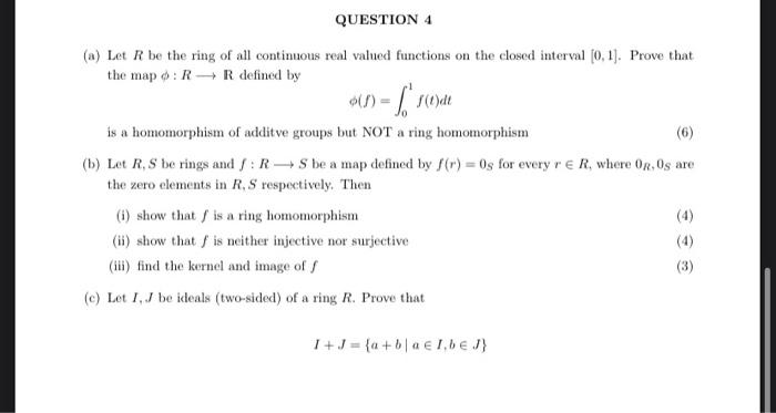 Solved (a) Let R be the ring of all continuous real valued | Chegg.com
