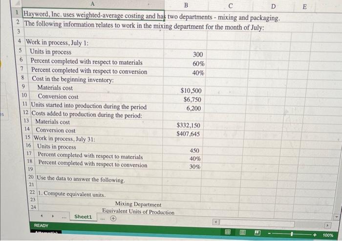 Solved 1. Compute the equivalent units of production using | Chegg.com