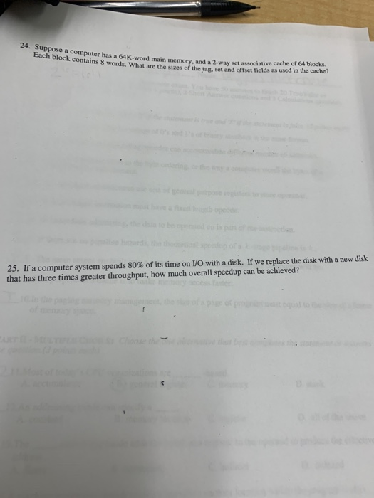 Solved 24. Suppose a computer has a 64K-word main memory, | Chegg.com