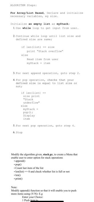 Solved Algorithm Steps For Array List Based Declare And