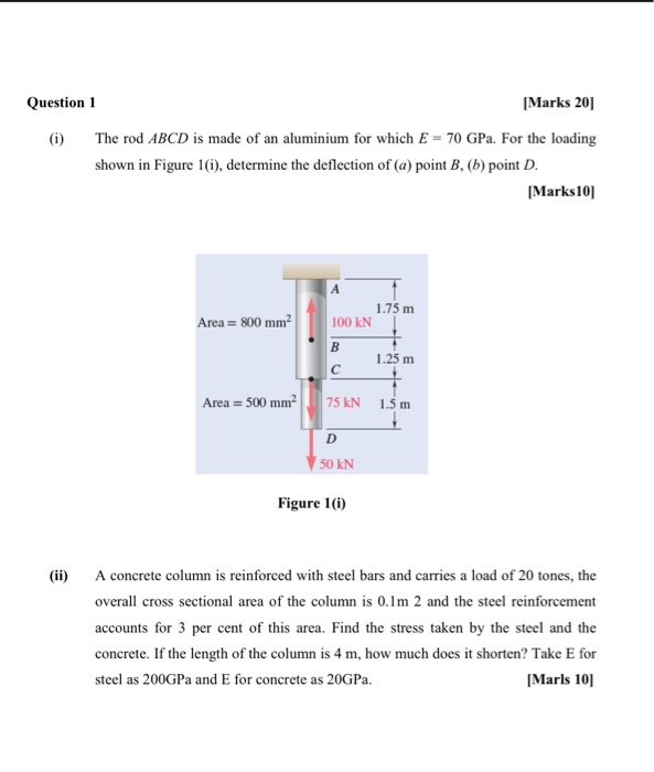 Solved Question 1 [Marks 20) (i) The rod ABCD is made of an | Chegg.com Solved Question 1 [Marks 20) (i) The rod ABCD is made of an | Chegg.com