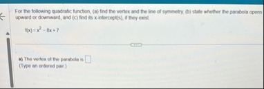 Solved For the following quadratic function, (a) ﻿find the | Chegg.com