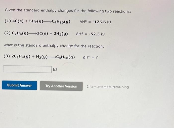 Solved Given the standard enthalpy changes for the following | Chegg.com