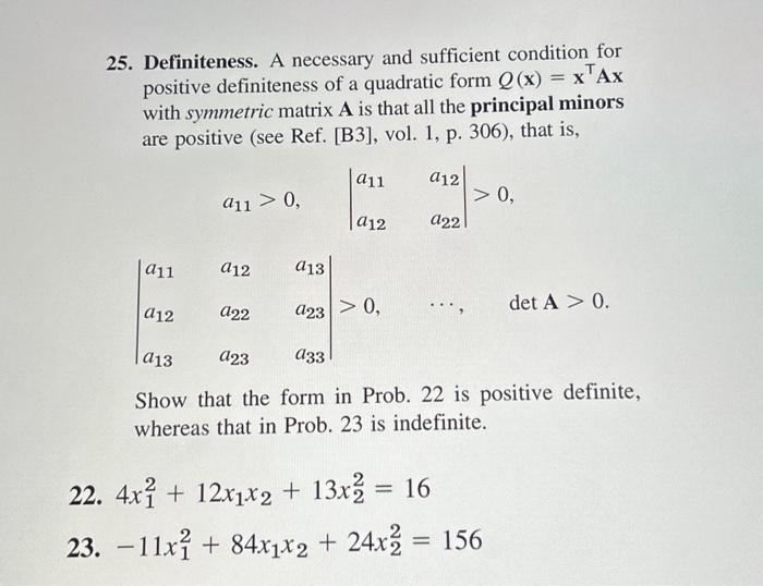 Solved 25. Definiteness. A necessary and sufficient | Chegg.com