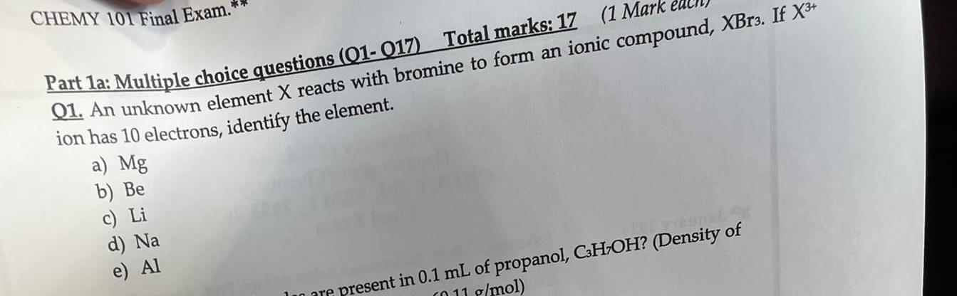 Solved CHEMY 101 ﻿Final Exam.**Part 1a: Multiple choice | Chegg.com