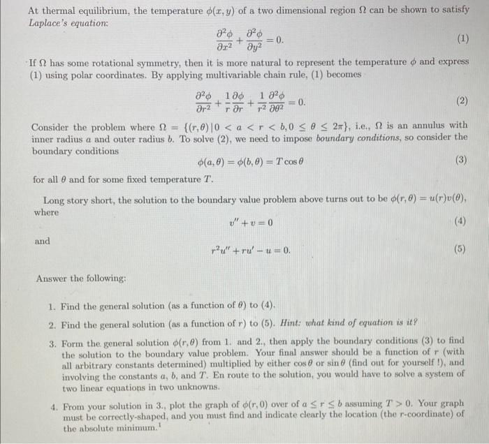 At thermal equilibrium, the temperature ϕ(x,y) of a | Chegg.com