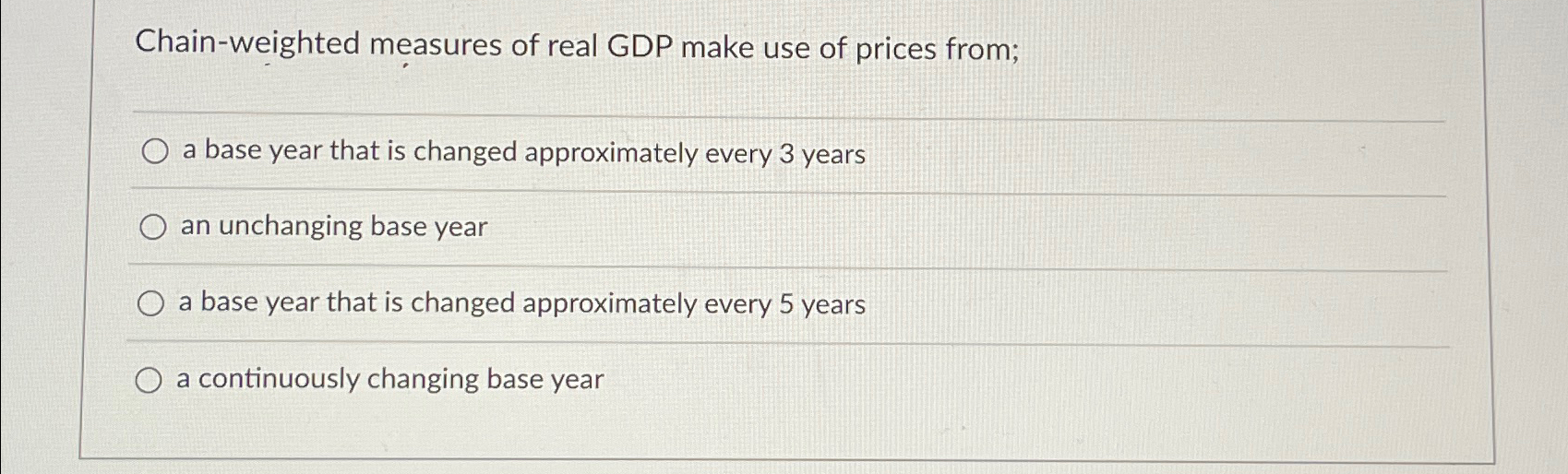Solved Chain-weighted measures of real GDP make use of | Chegg.com